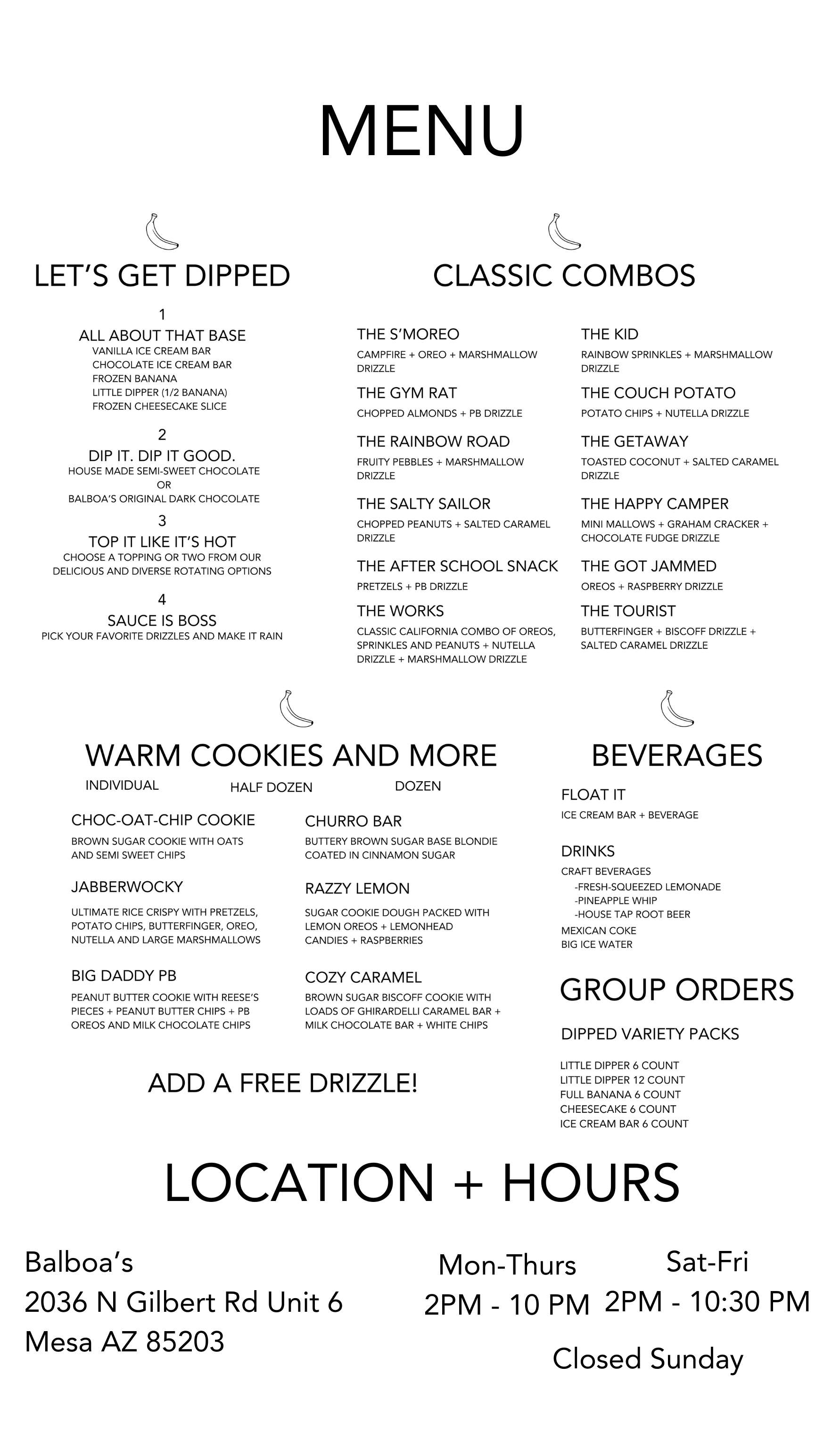 Menu + Hours – Balboa's